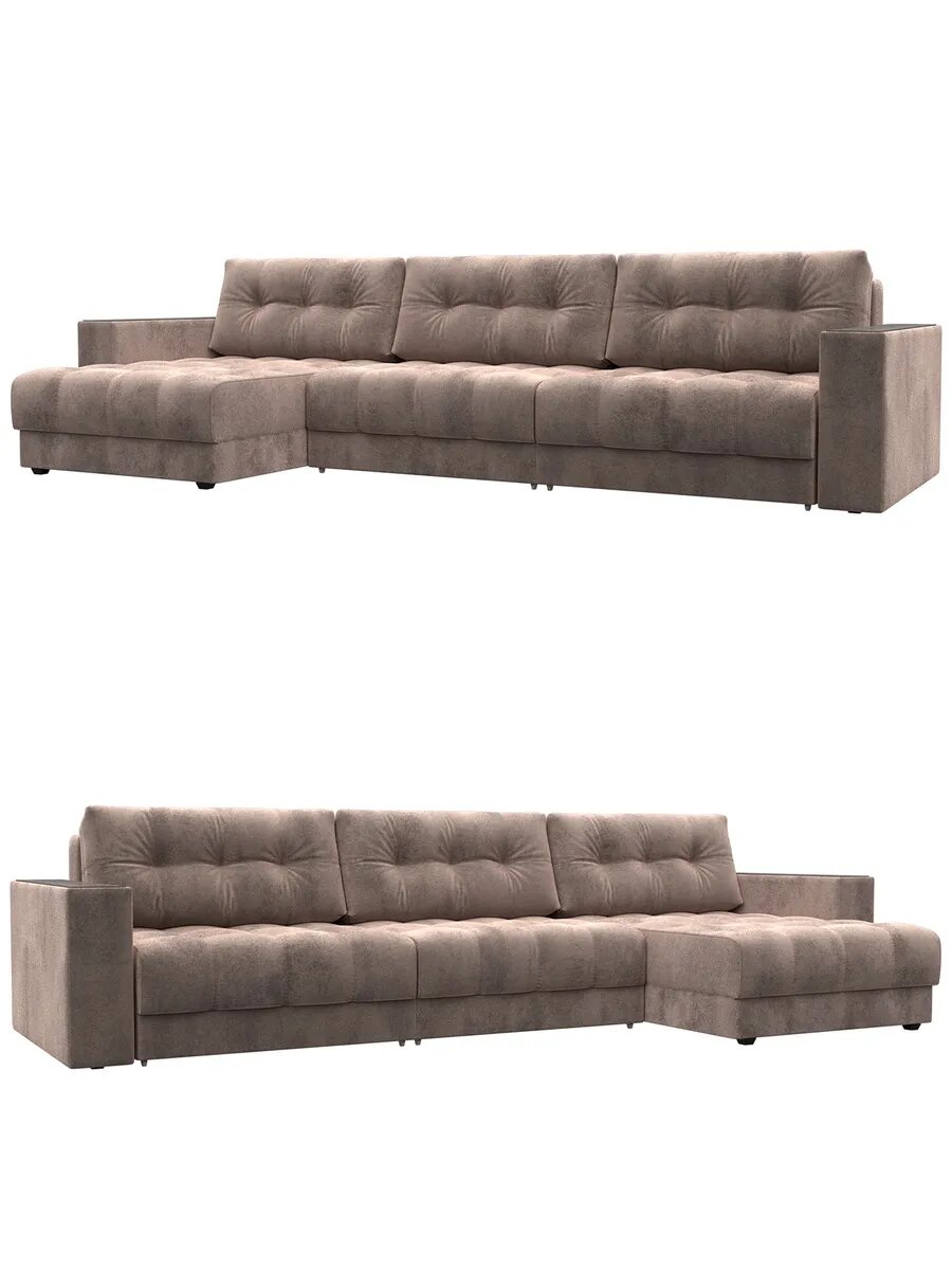 Большой угловой диван Лазурит 331x91x159 см, с универсальным углом, спальное место 143х288 см, ящик для белья, велюр