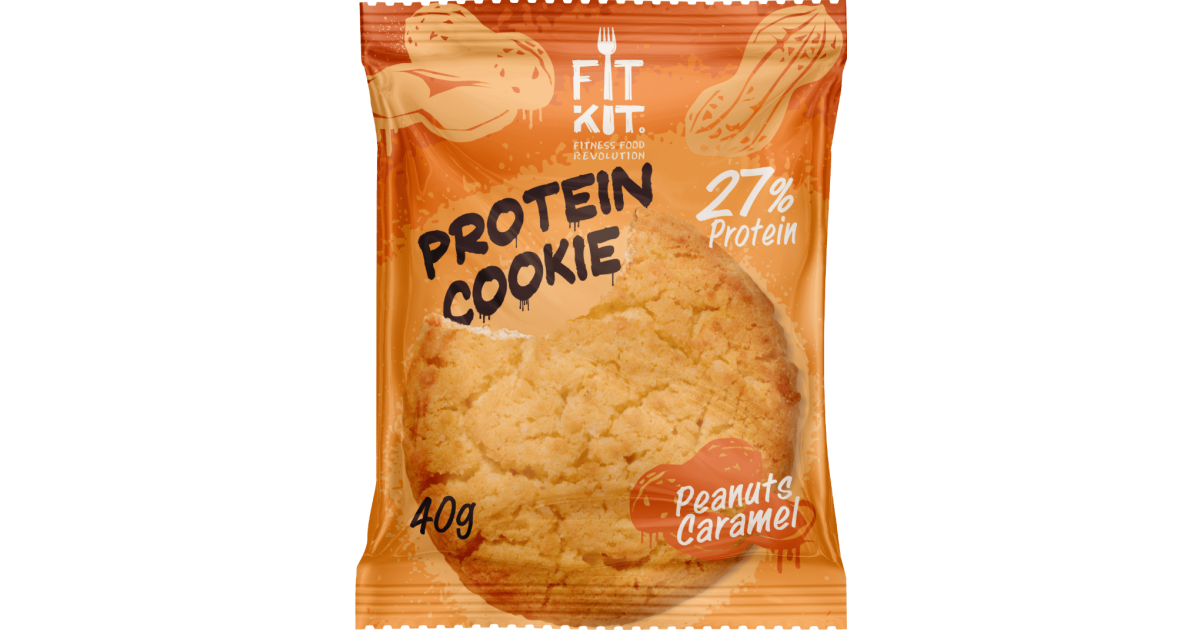 Печенье FIT KIT "Cookie", карамельный мусс, протеиновое, глазированное, 40 г, 14 шт