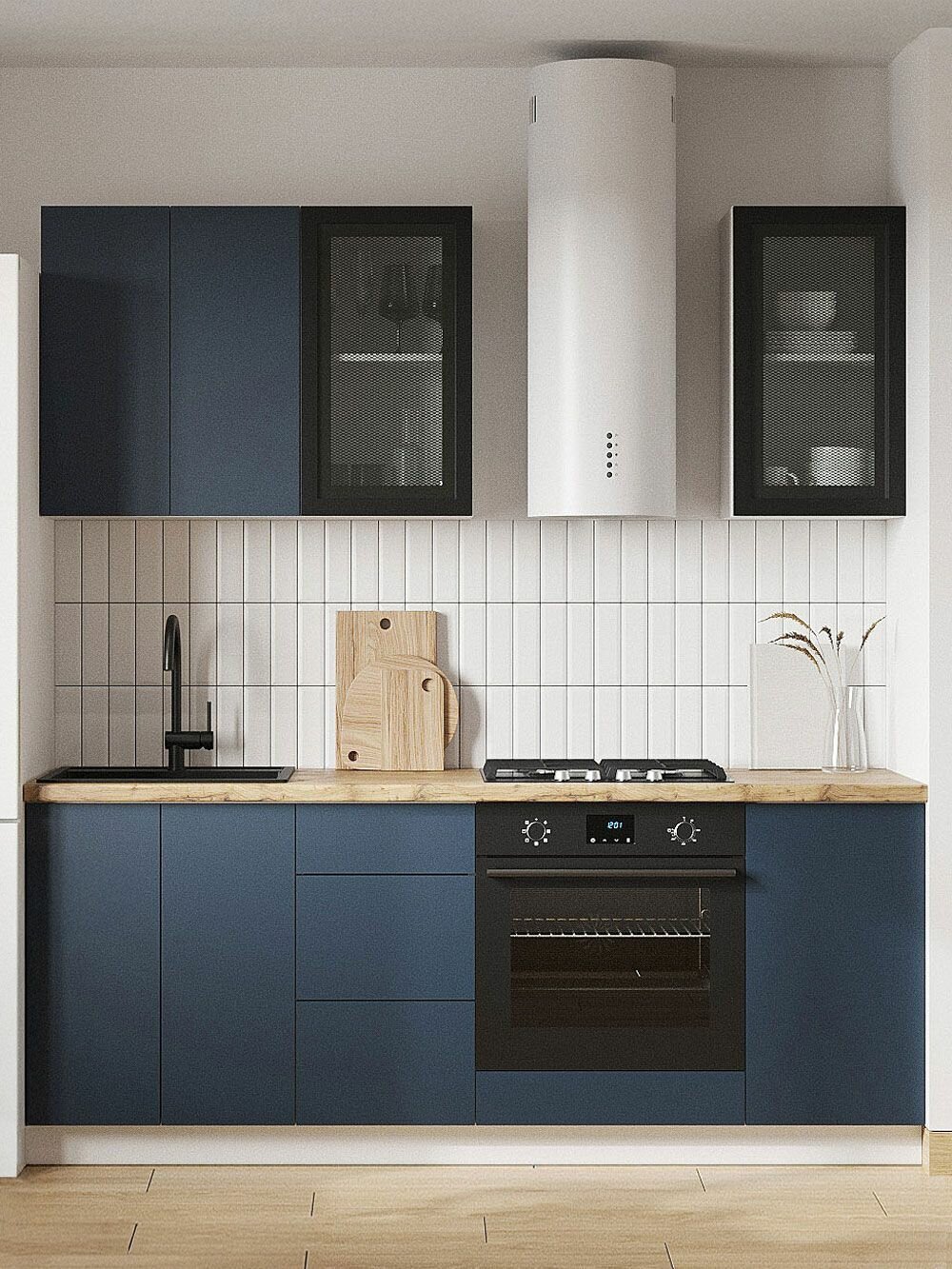 Кухонный гарнитур Тандем 2 м, мебель для дома и кухни, Белый / Черный матовый / Океания