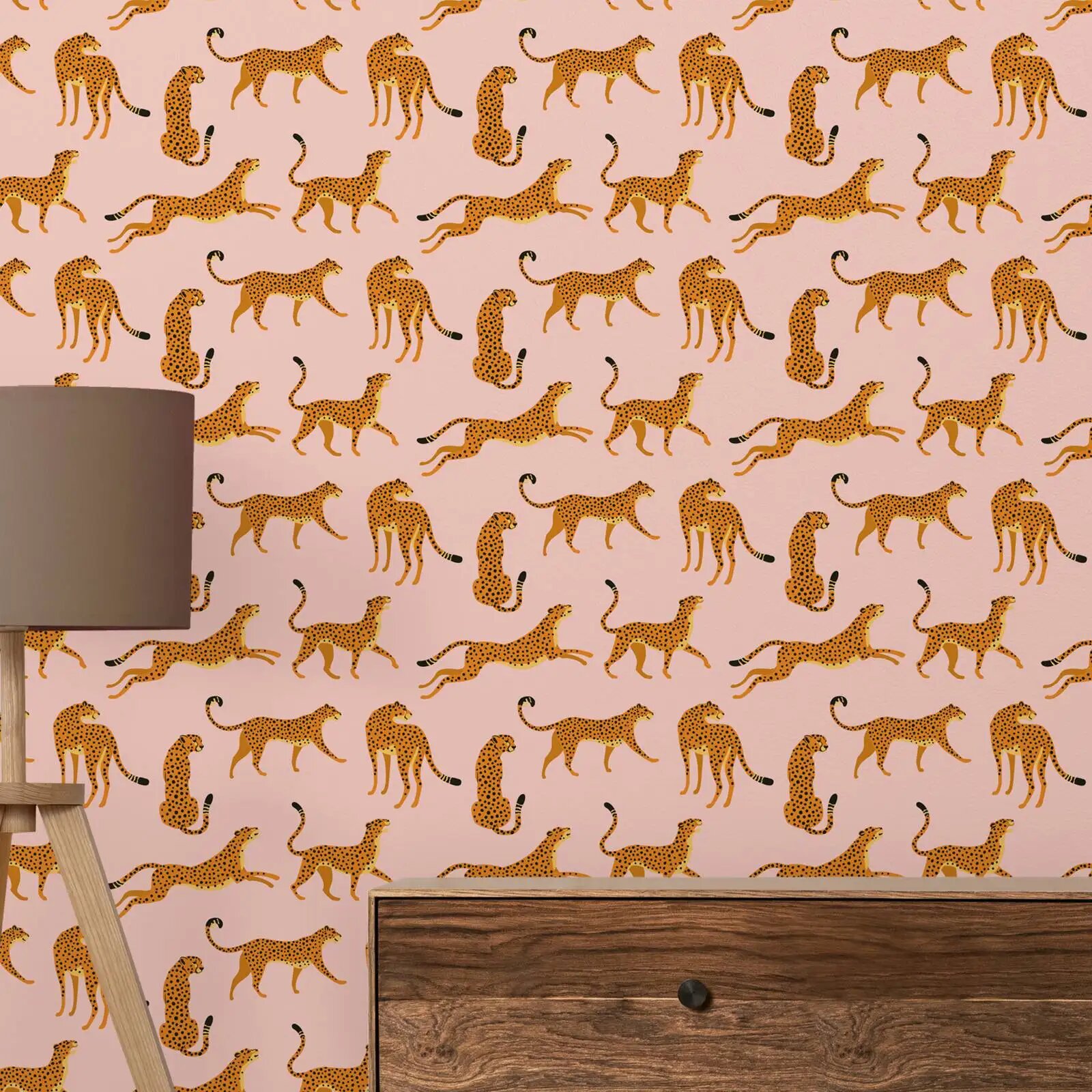 Бумажные обои Pixel&Wall, абстрактный леопардовый узор Нетканый материал, с инструментами，400*50cm