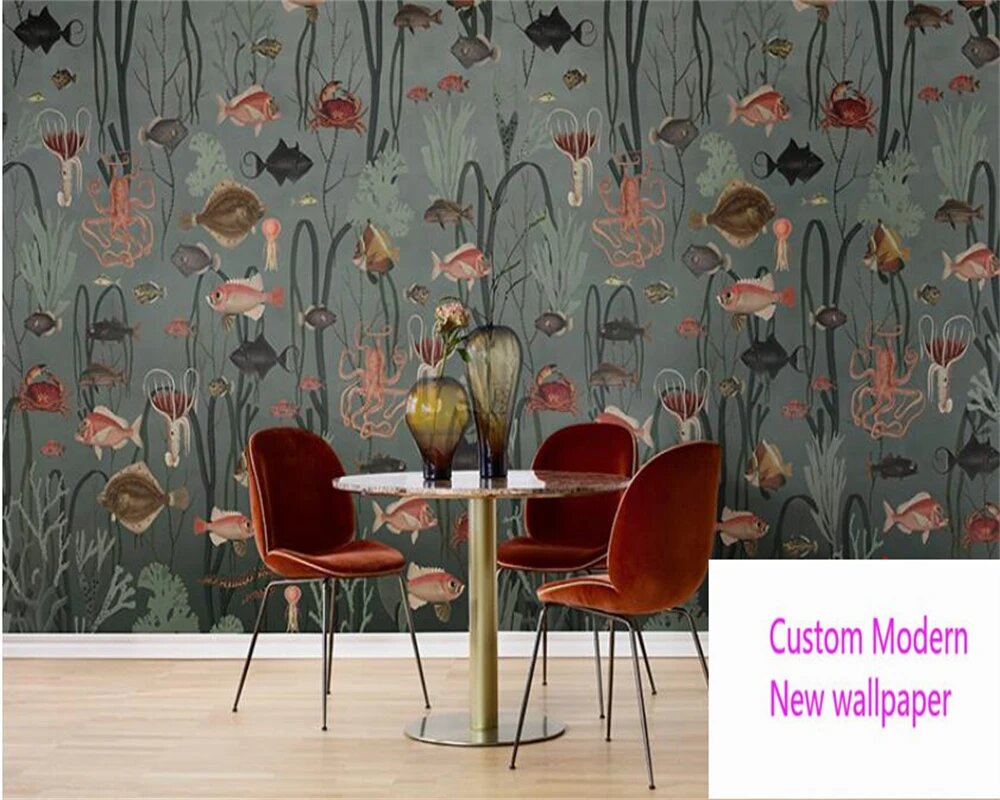 "Подводное существо рыба" Non-Woven Wallpaper, 50cm X 300cm Инструмент с клеем