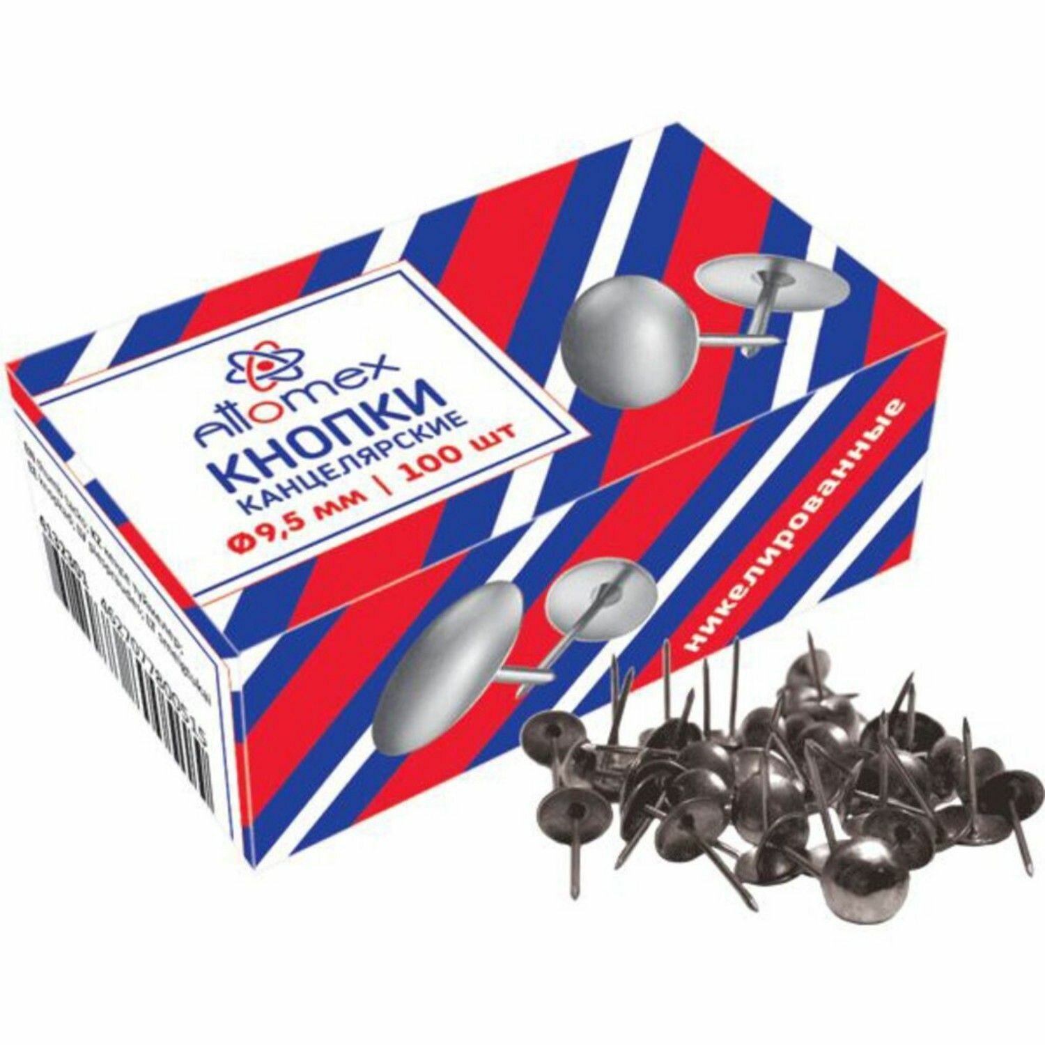 Кнопки 9.5мм (100 шт.) никелированные карт уп