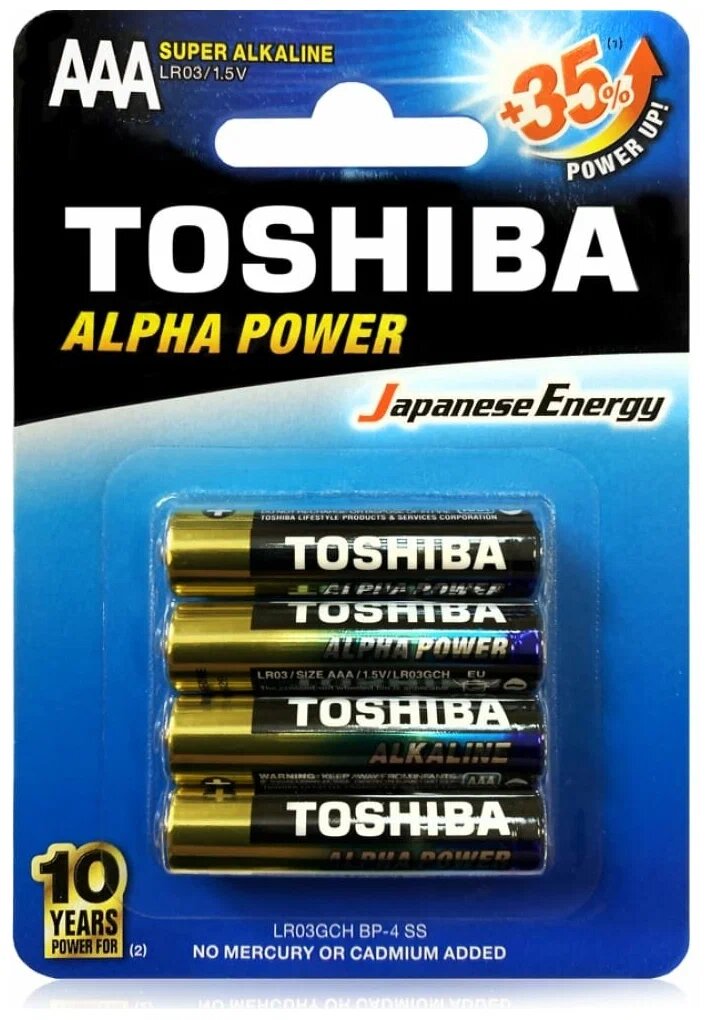 Батарейка Lr03 Щелочная (Alkaline) Alpha Power Aaa 1.5V 4 Шт. Блистер TOSHIBA арт. LR03GCHBP4