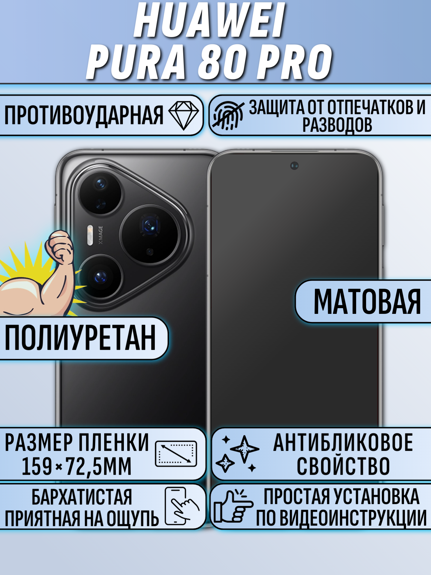 Гидрогелевая полиуретановая пленка Huawei Pura 80 Pro / Матовое покрытие