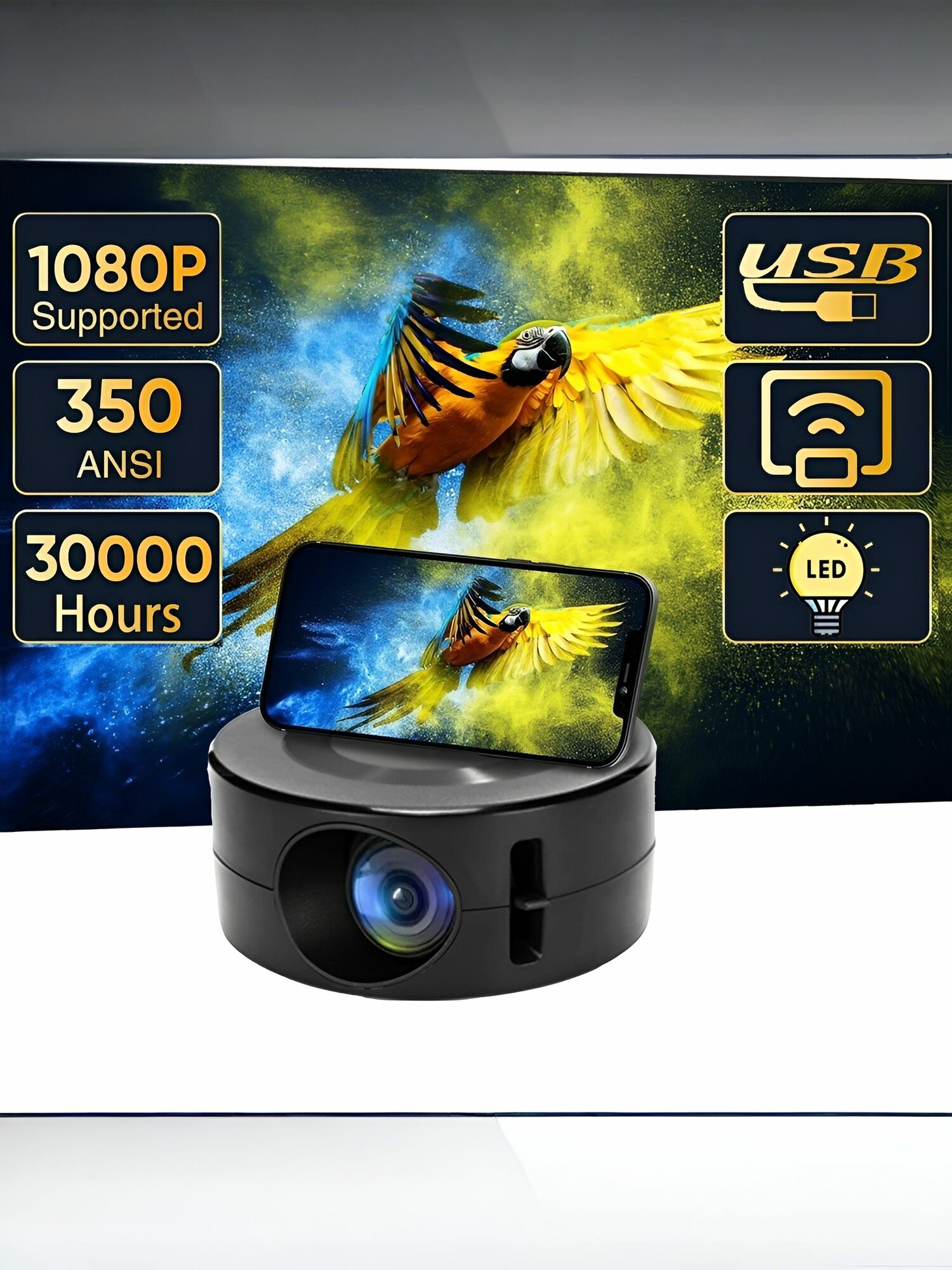 Портативный мини проектор, подходит для дома или улицы, черный