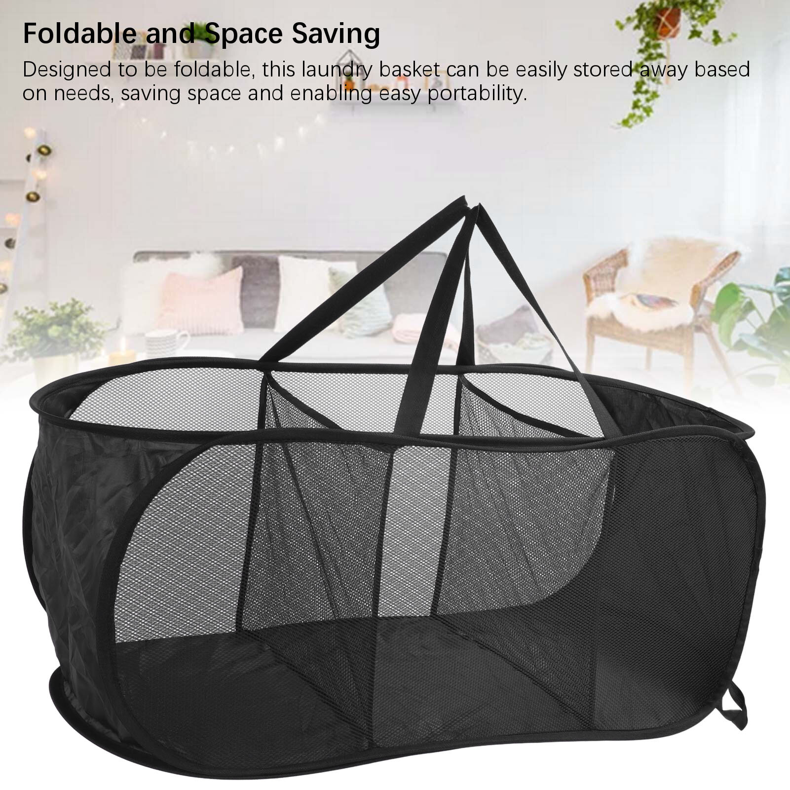Складная корзина для белья из сетчатой ​​ткани Оксфорд, 3 секции, выдвижная корзина для белья, корзина для одежды для ванной комнаты, общежития, путешествия, черный цвет