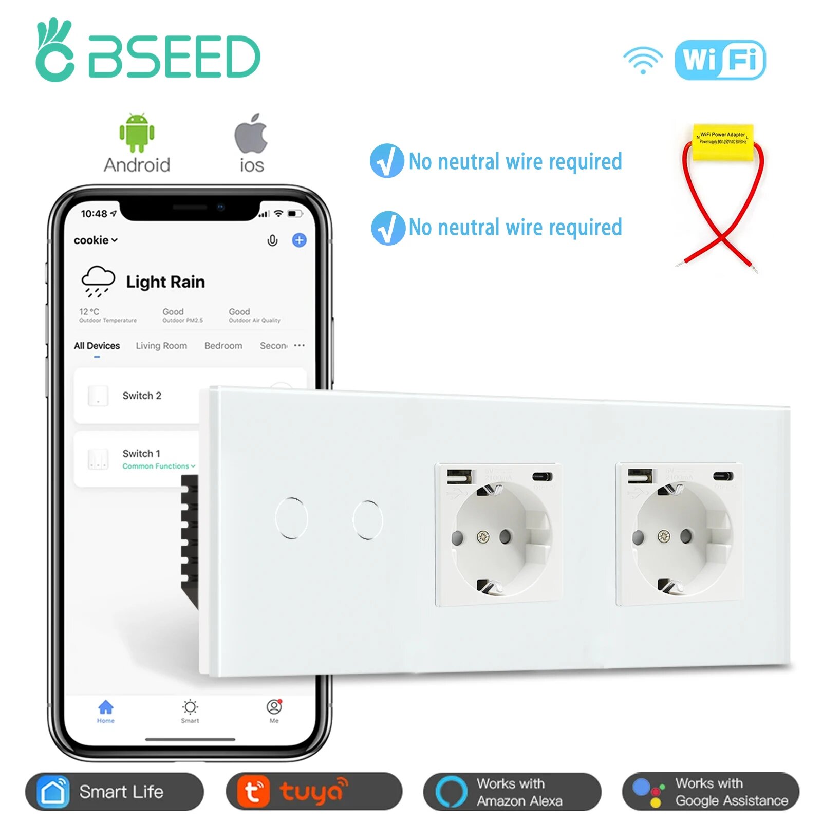 Умные выключатели света BSEED Smart Switches No Neutral