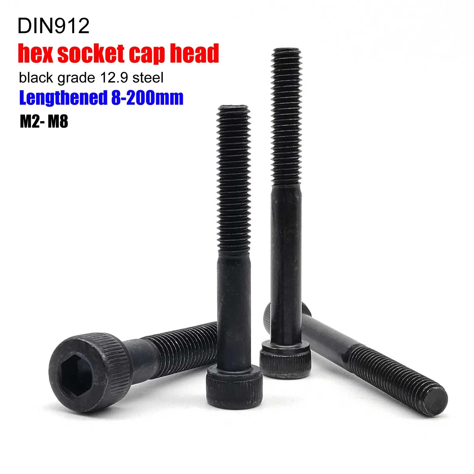 Винты HZYUEGOU легированная сталь 200 мм M2-M8 черный класс 12.9 10pcs M5, 80mm