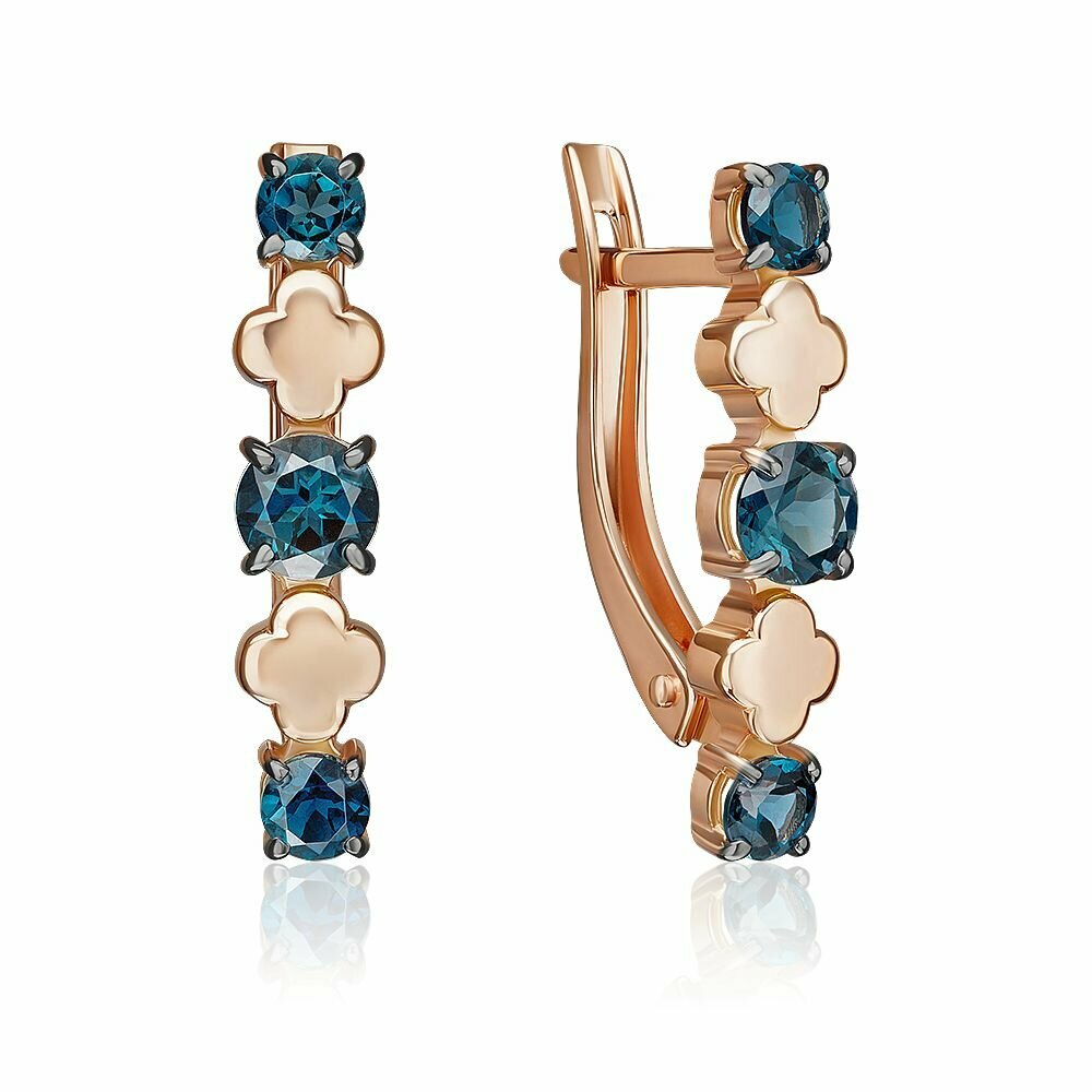 Серьги, красное золото, 585 проба, топаз
