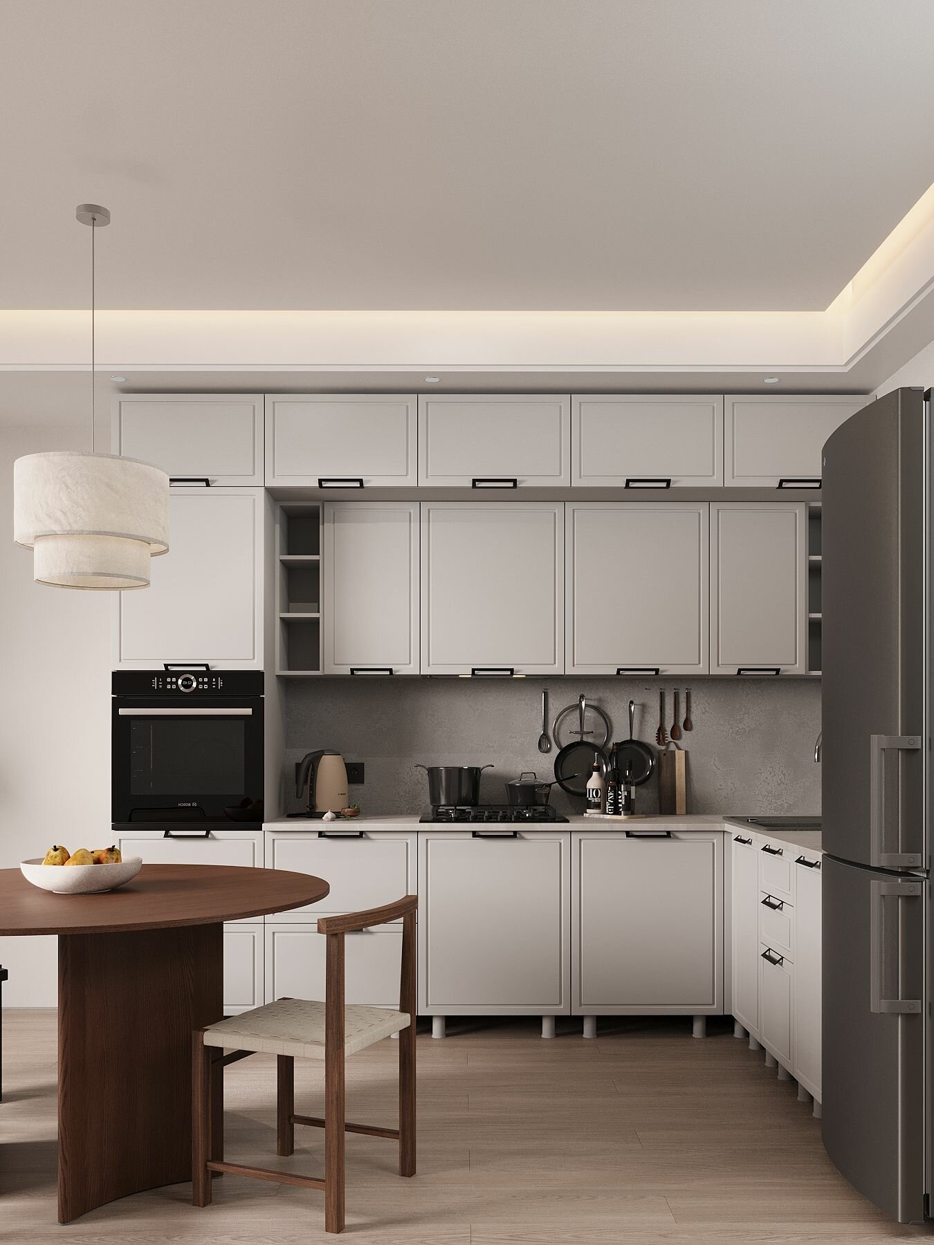 Кухонный гарнитур угловой Квадро МДФ 3х1.8м белый снег без столешницы