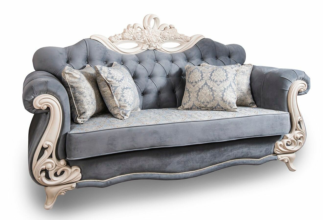 Диван Alba, крем-серый, велюровая обивка, 3-местный, арт-деко