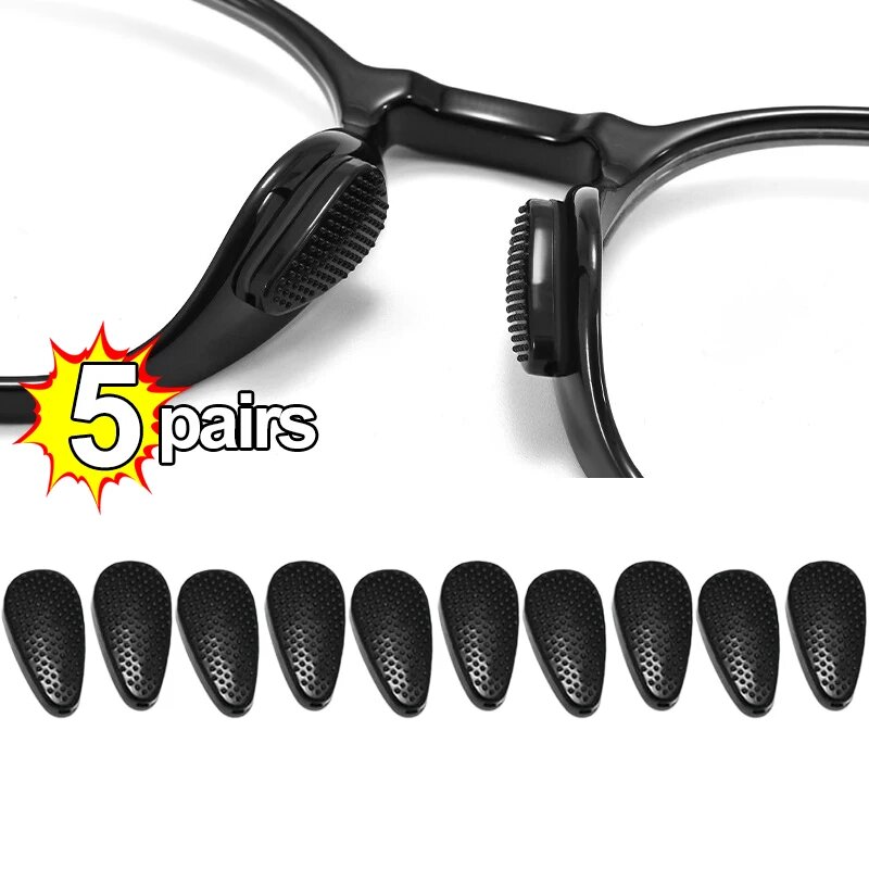 Силиконовые носоупоры для очков, мягкие Нескользящие прозрачные невидимые самоклеящиеся Стикеры для носа на воздушной подушке, аксессуары для очков Черный, Black A(5pairs)