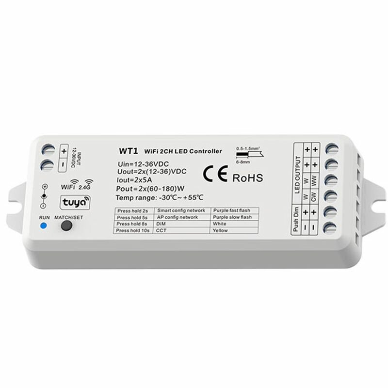 12 - 36VDC 2CH * 5A Wi - Fi RF LED контроллер WT1 Tuya App Светодиодный модулятор