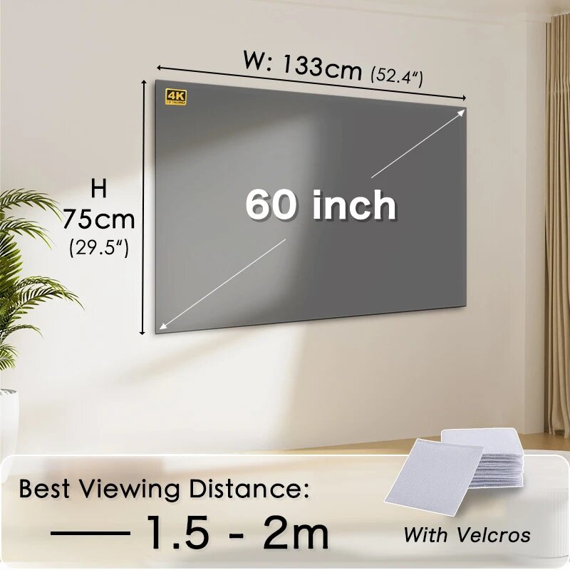 Проекционный экран AnovaTec матовый белый 16:9 4K HD 1080P Grey Metal 60-in