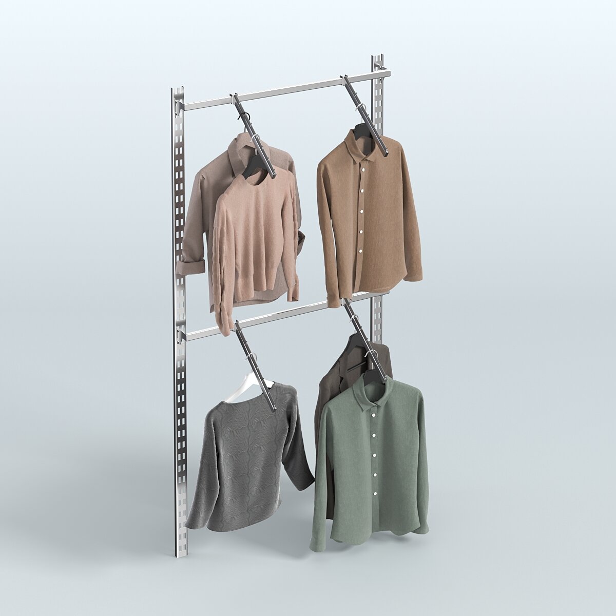 Настенная система для торговли одеждой METAL с пристенными поручнями без задней стенки шириной 1000 мм №2