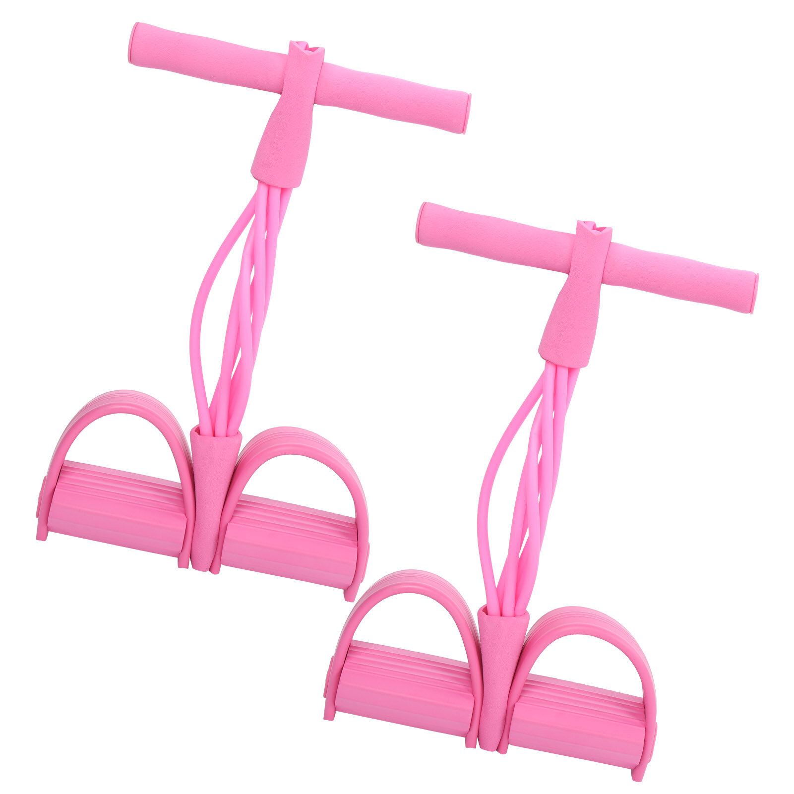 Эластичный тренажер с 4 трубками для подтягиваний и растяжки йоги, фитнес-резинка с педалями, розовый
