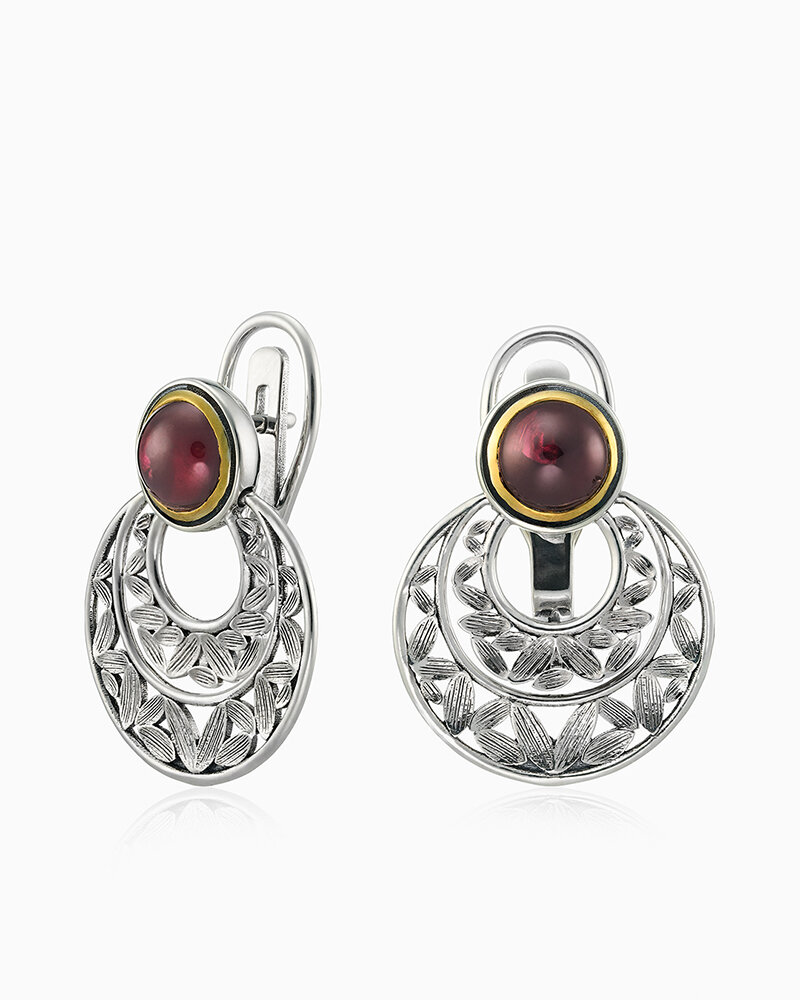 Серьги, серебро, 925 проба, гранат