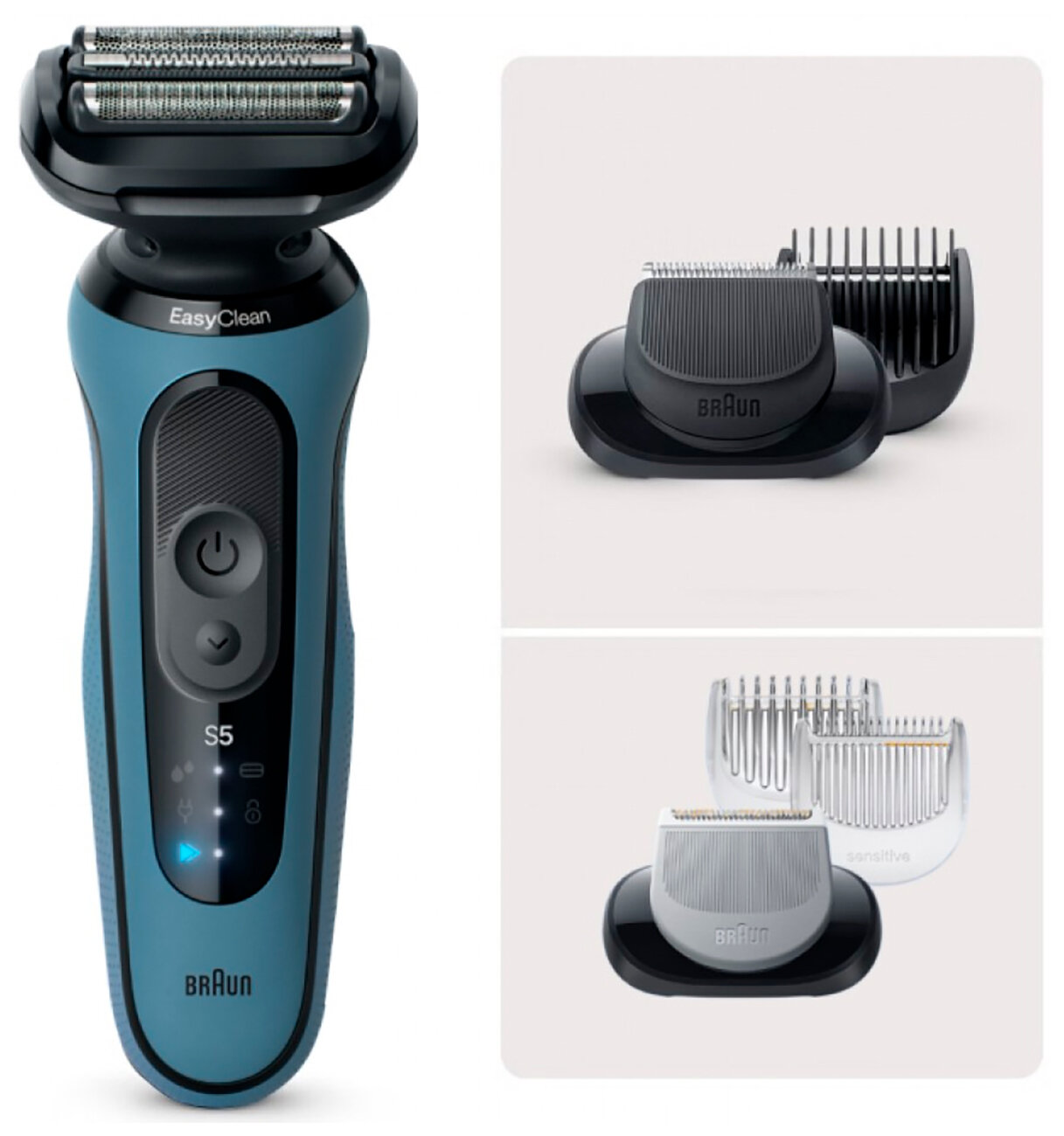 Электробритва Braun S5 52-A1650s, синий/черный, насадки для тела/триммер для бороды, тип 5762