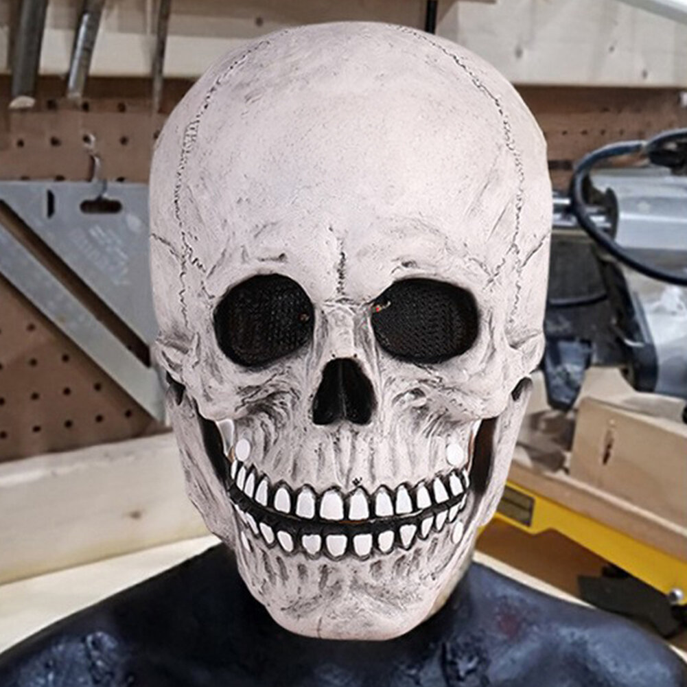 Анимированная говорящая маска Хэллоуина: светящиеся зелёные глаза, подвижная челюсть, реалистичный череп, маска для полной головы