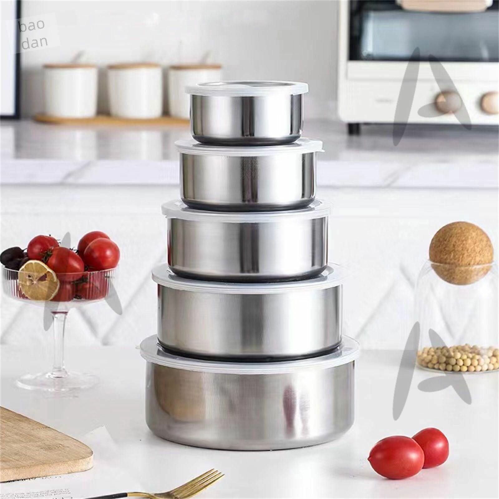 Набор из 5 мисок из нержавеющей стали с крышками для хранения еды, салатов и перекусов удобные и компактные контейнеры для кухни