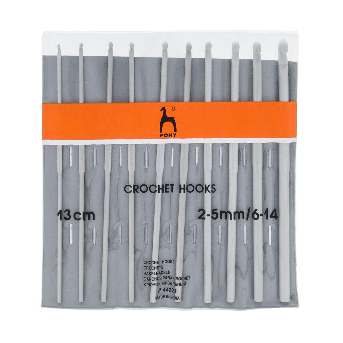 Набор крючков вязальных 2-5мм*13см (10шт), алюминий, PONY, 44221