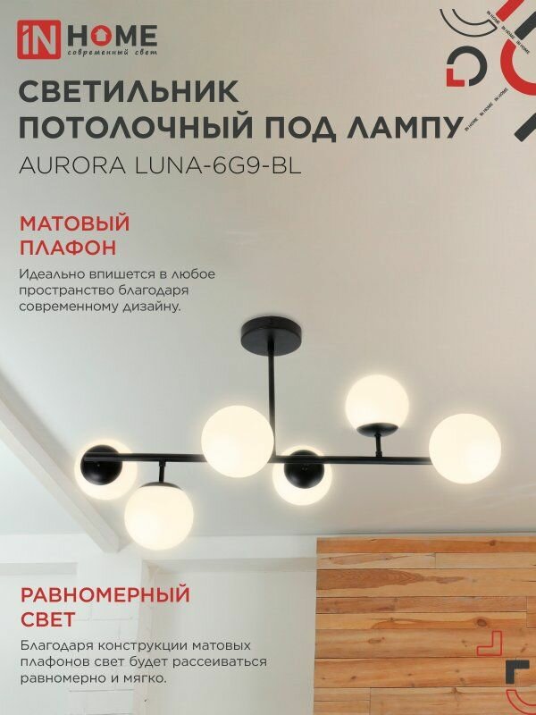 Светильник потолочный под лампу AURORA LUNA-6G9-BL 6хG9 матовые плафоны, черный корпус IN HOME