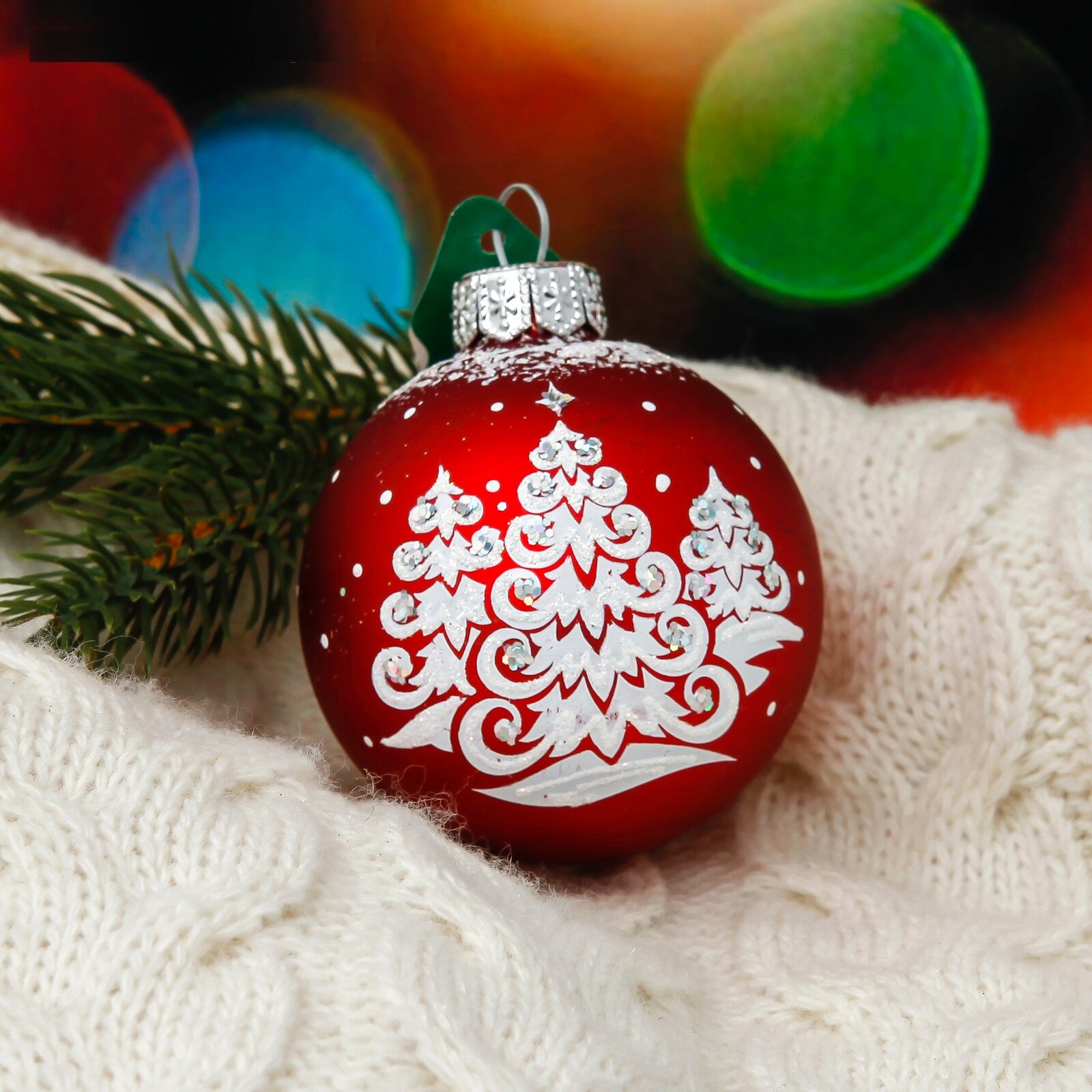 Елочный шар "Новогодний", стекло, ручная роспись, диаметр 6 см