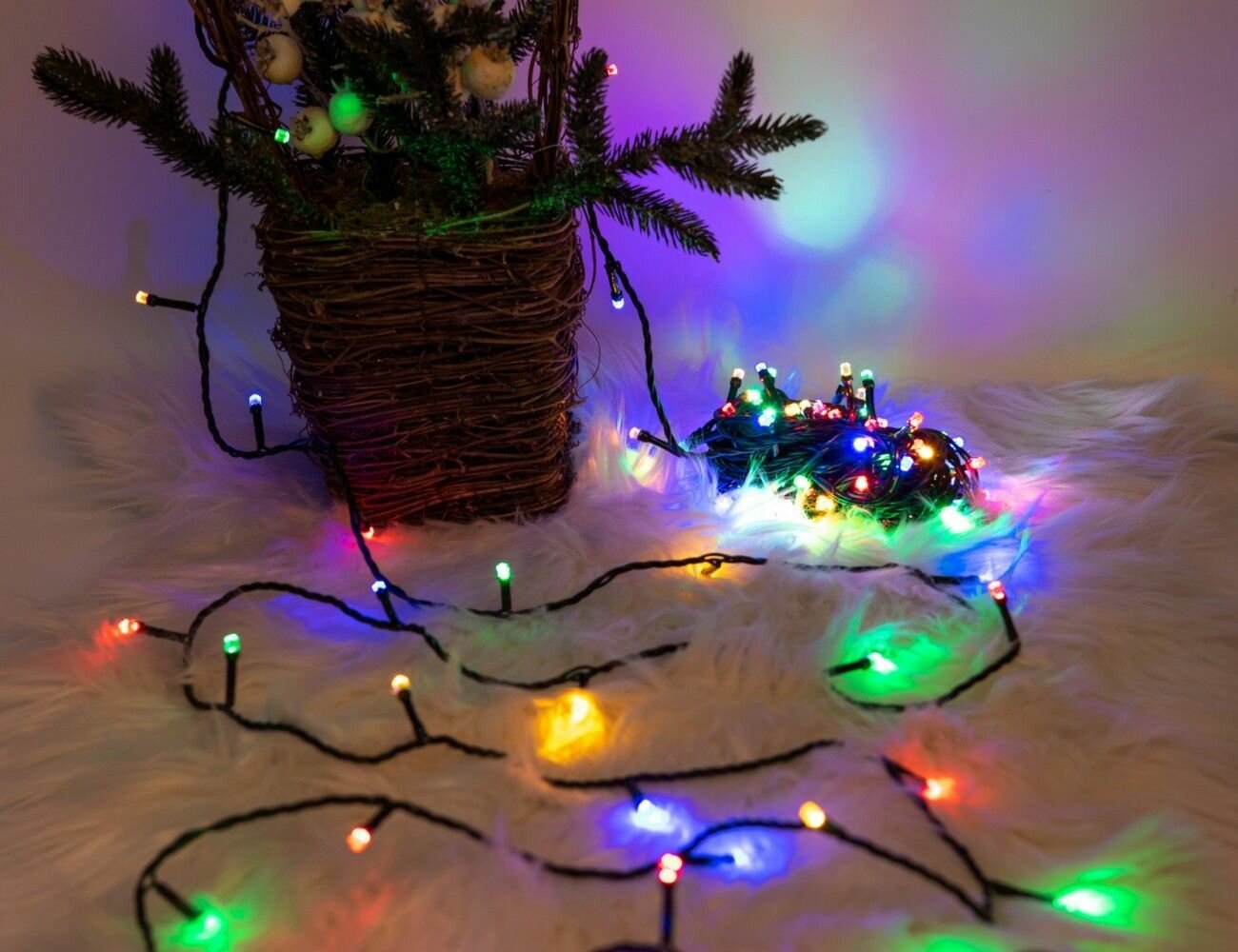 Светодиодная гирлянда для дома Кристалл 120 разноцветных LED ламп 12 м, зеленый ПВХ, контроллер, IP20, SNOWHOUSE DC-ILD120-CM