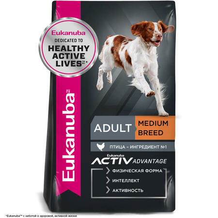 EUKANUBA ADULT MEDIUM BREED 3 кг сухой корм для взрослых собак средних пород (1+1)