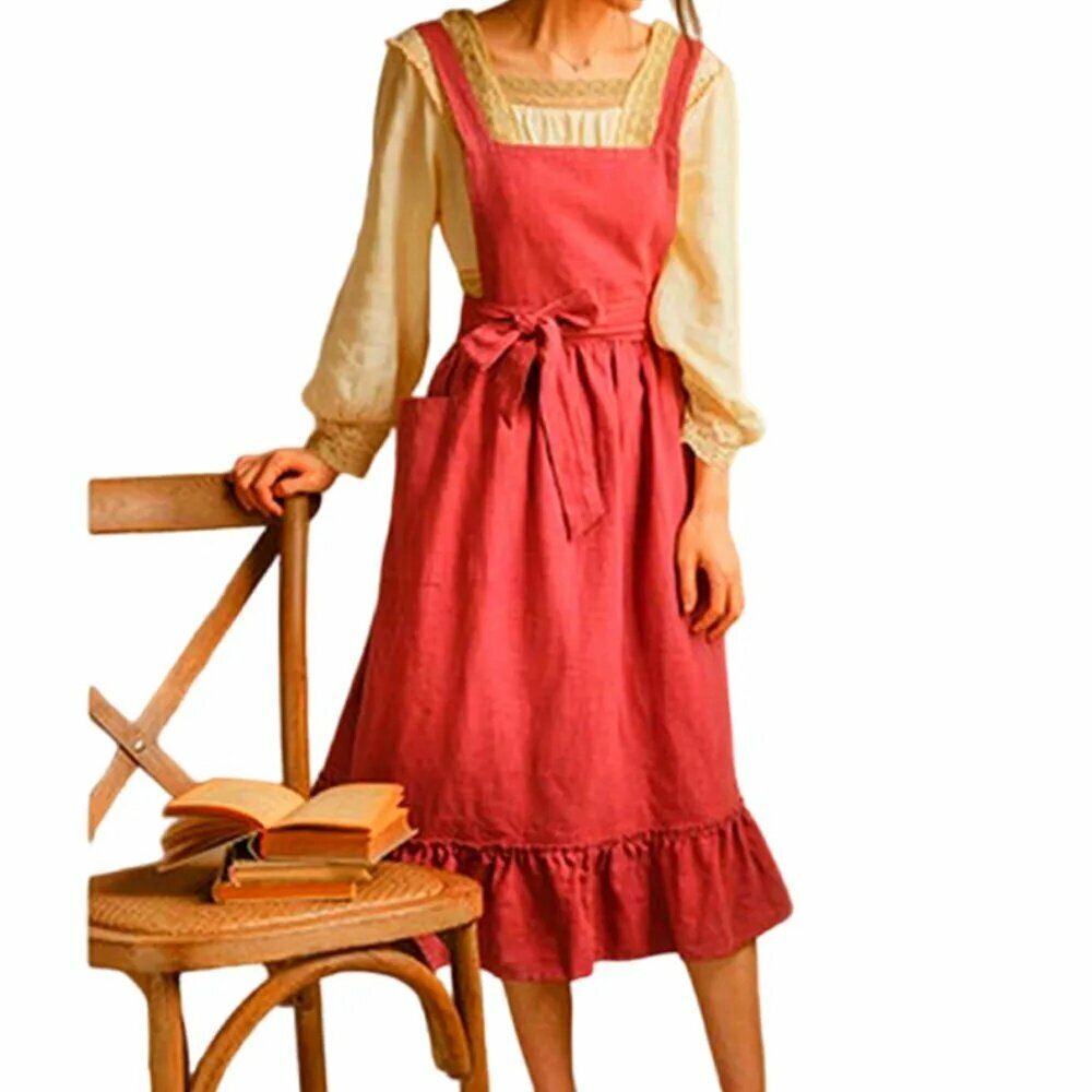 Ретро фартук с рюшами и карманами из хлопка льна для выпечки садоводства