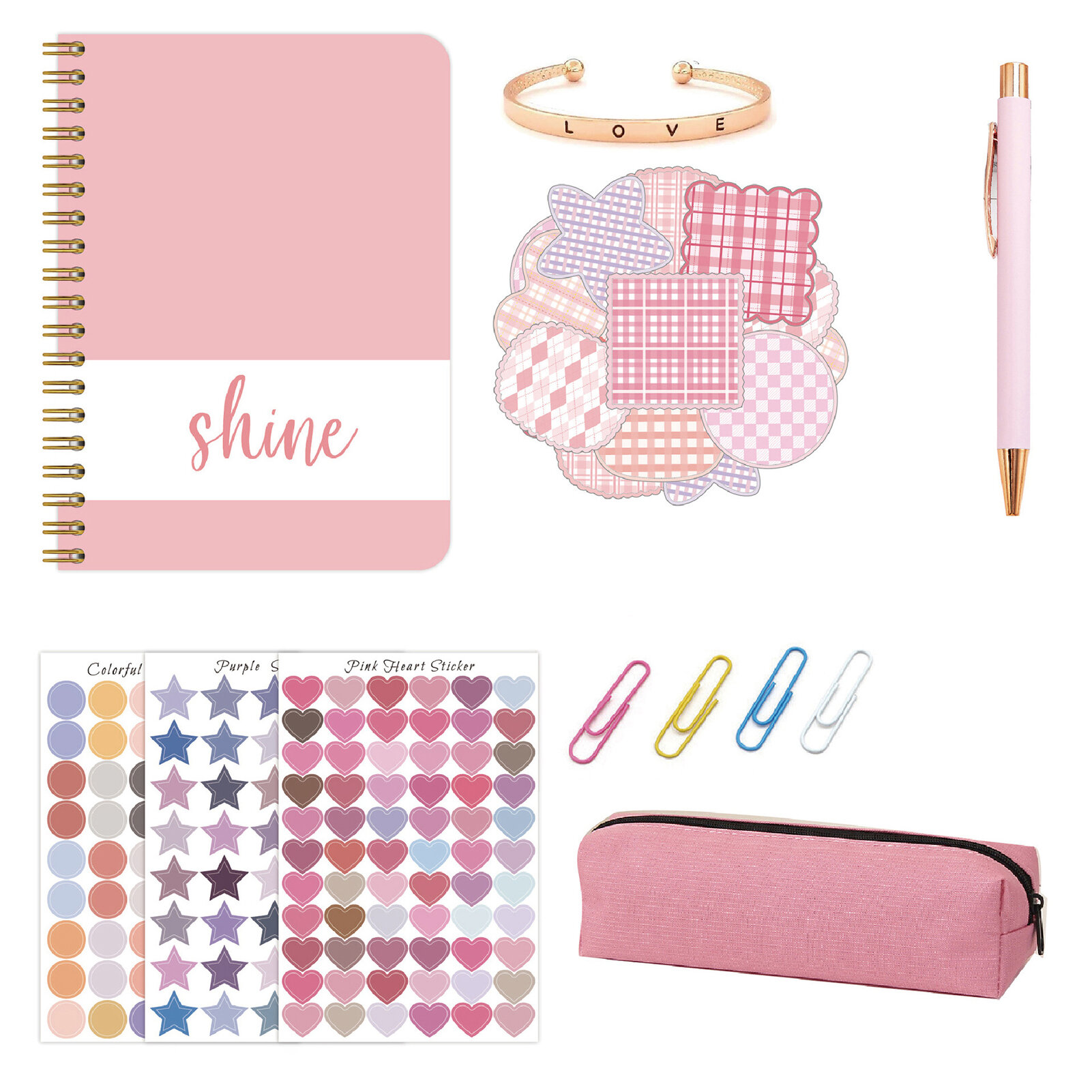 DIY Journal Kit Planner Notebook Scrapbook & Diary Supplies Set Art & Crafts Stuff Including Sticker/Paper Clip/Neutral Pen/Bracelet Gift for 8-14 Year Old Girl Teens, Цвет: Розовый, Желтый, Зеленый, Фиолетовый (Опционально), Размер упаковки: