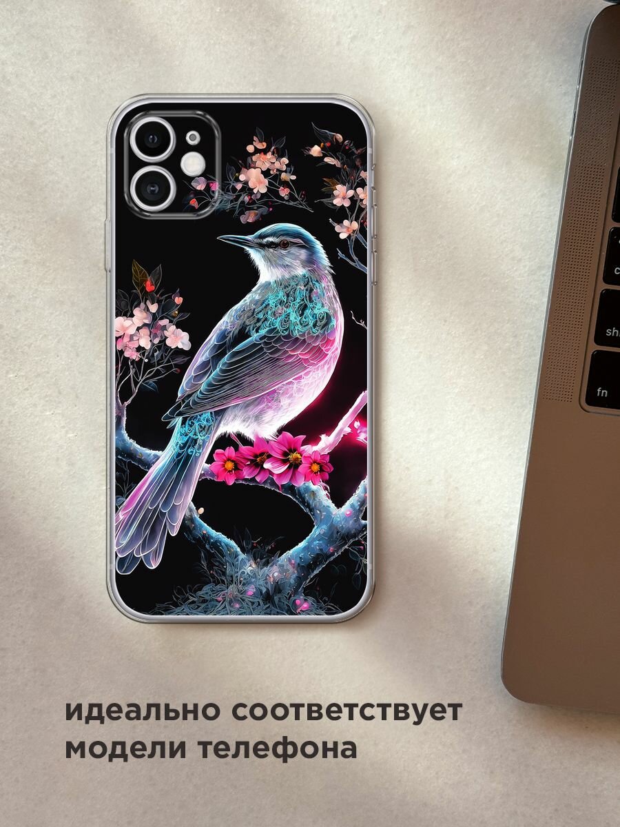 Чехол на Apple iPhone 11 / Айфон 11 с принтом "Птица на цветущем дереве" — фото 1
