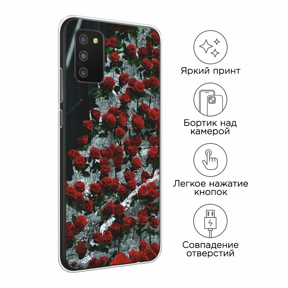 Чехол на Samsung Galaxy A02s / Самсунг Галакси A02s с принтом Цветущие алые розы — фото 1