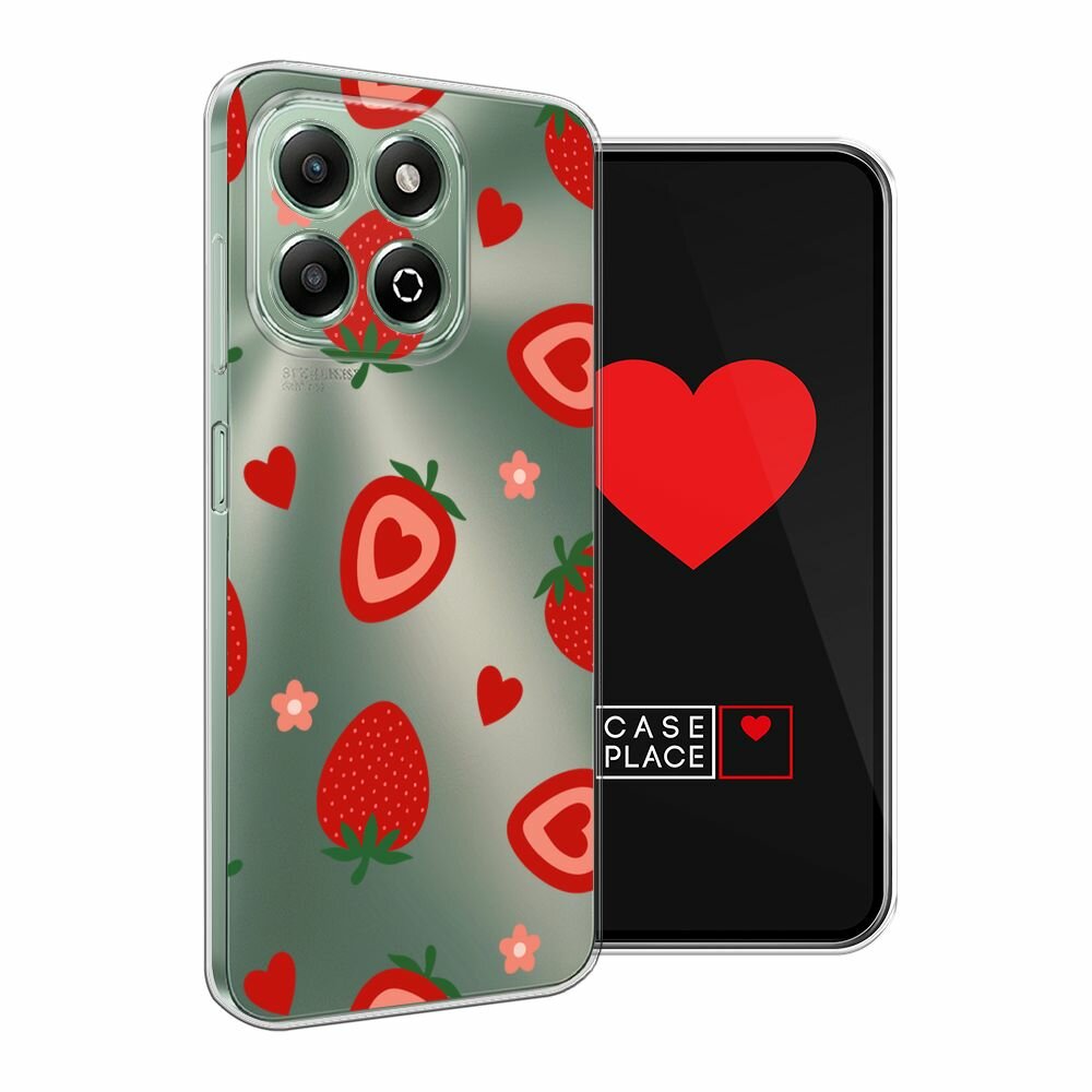 Чехол на Honor X6b / Хонор X6b с принтом "Heart strawberries 2 - 14 февраля", прозрачный — фото 1