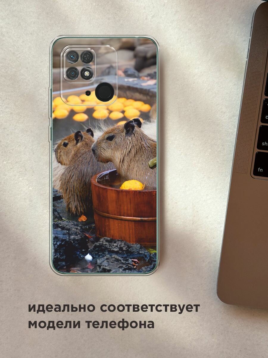 Чехол на Xiaomi Redmi 10C / Сяоми Редми 10C с принтом "Капибары отмокают" — фото 1
