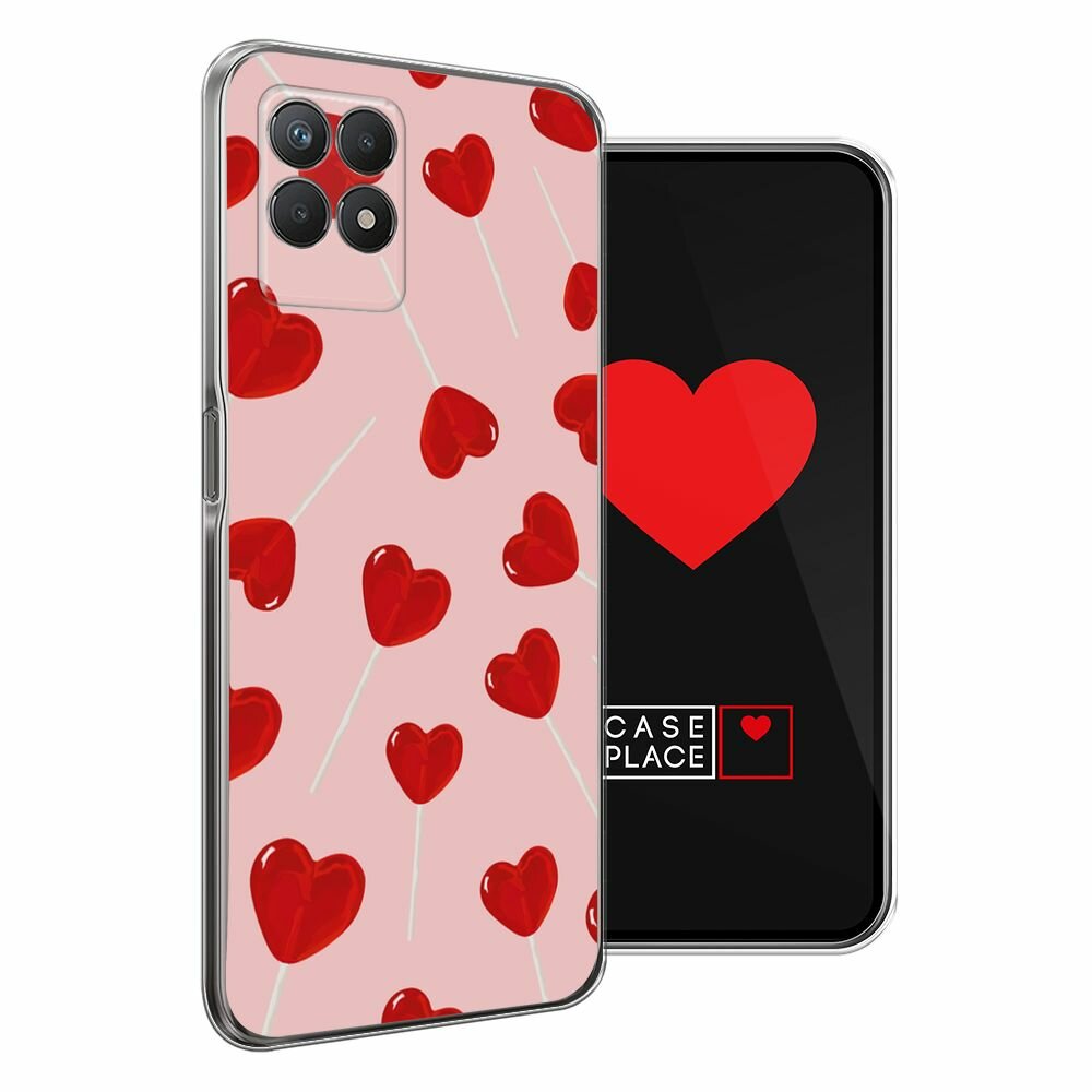 Чехол на Realme 8i / Реалми 8i с принтом "Сердечки-леденцы 1 - 14 февраля" — фото 1