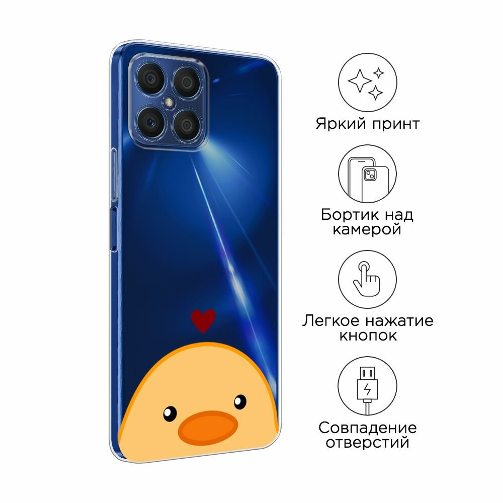 Чехол на Honor X8 / Хуавей X8 с принтом "Влюблённая уточка - 14 февраля", прозрачный — фото 1