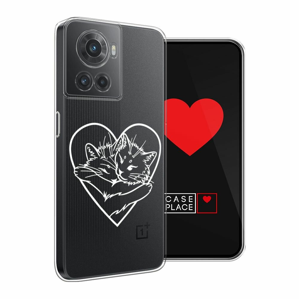 Чехол на OnePlus 10R/Ace / Ван Плас 10R/Ace с принтом "Влюблённые котики рисунок 2 - 14 февраля", прозрачный — фото 1