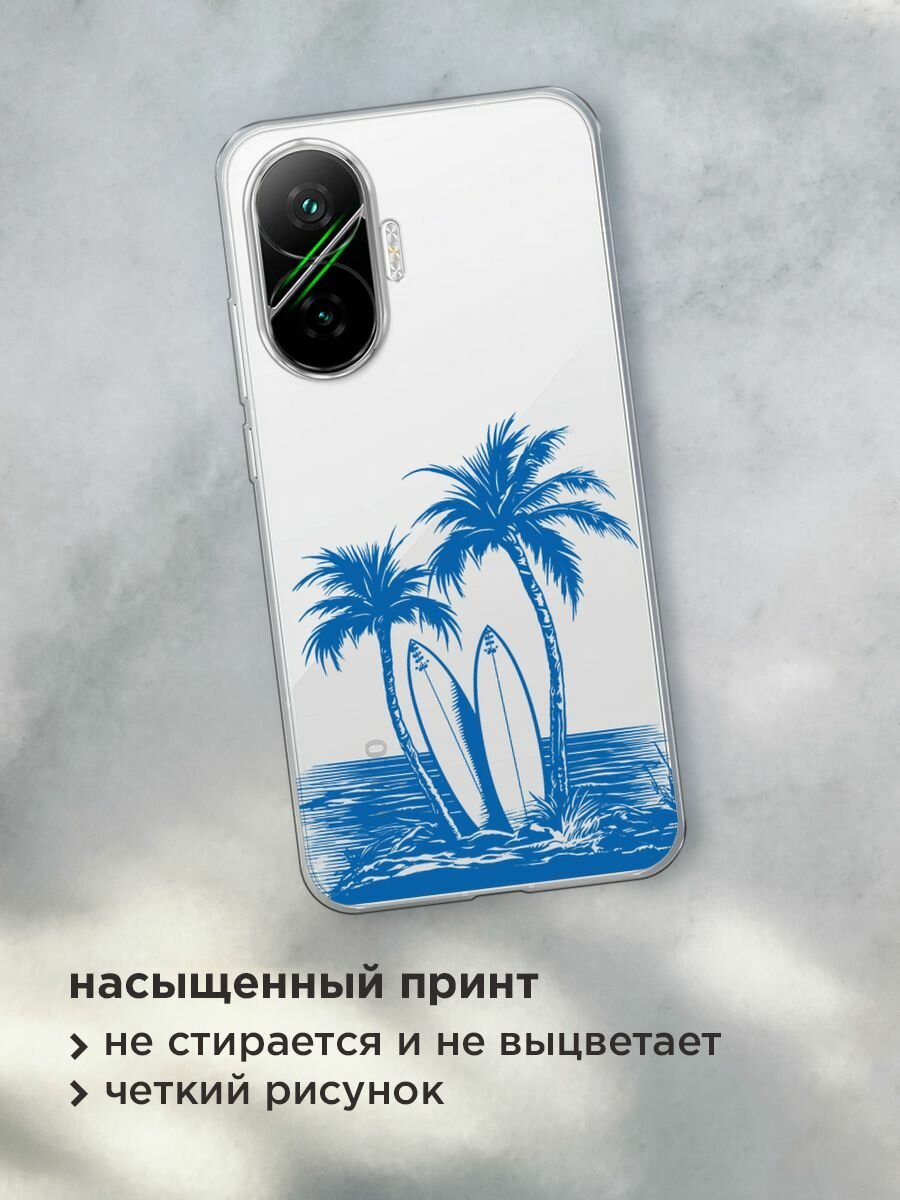 Чехол на Poco F7 / Поко F7 с принтом "Сёрфинг на островах 1", прозрачный — фото 1