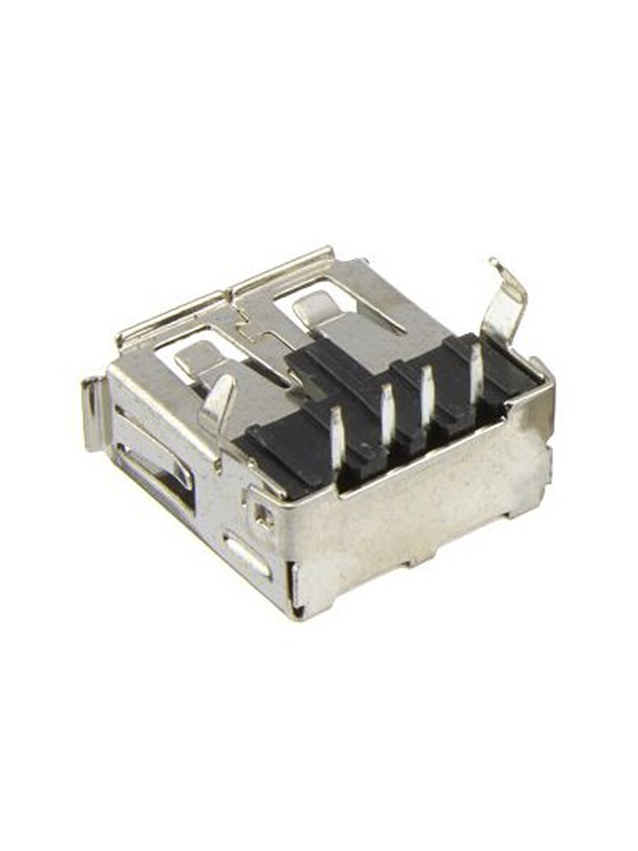 Разъем USB(G) тип А, версия 2.0, 4 вывода, прямой угол, черный, юбка 6*13мм