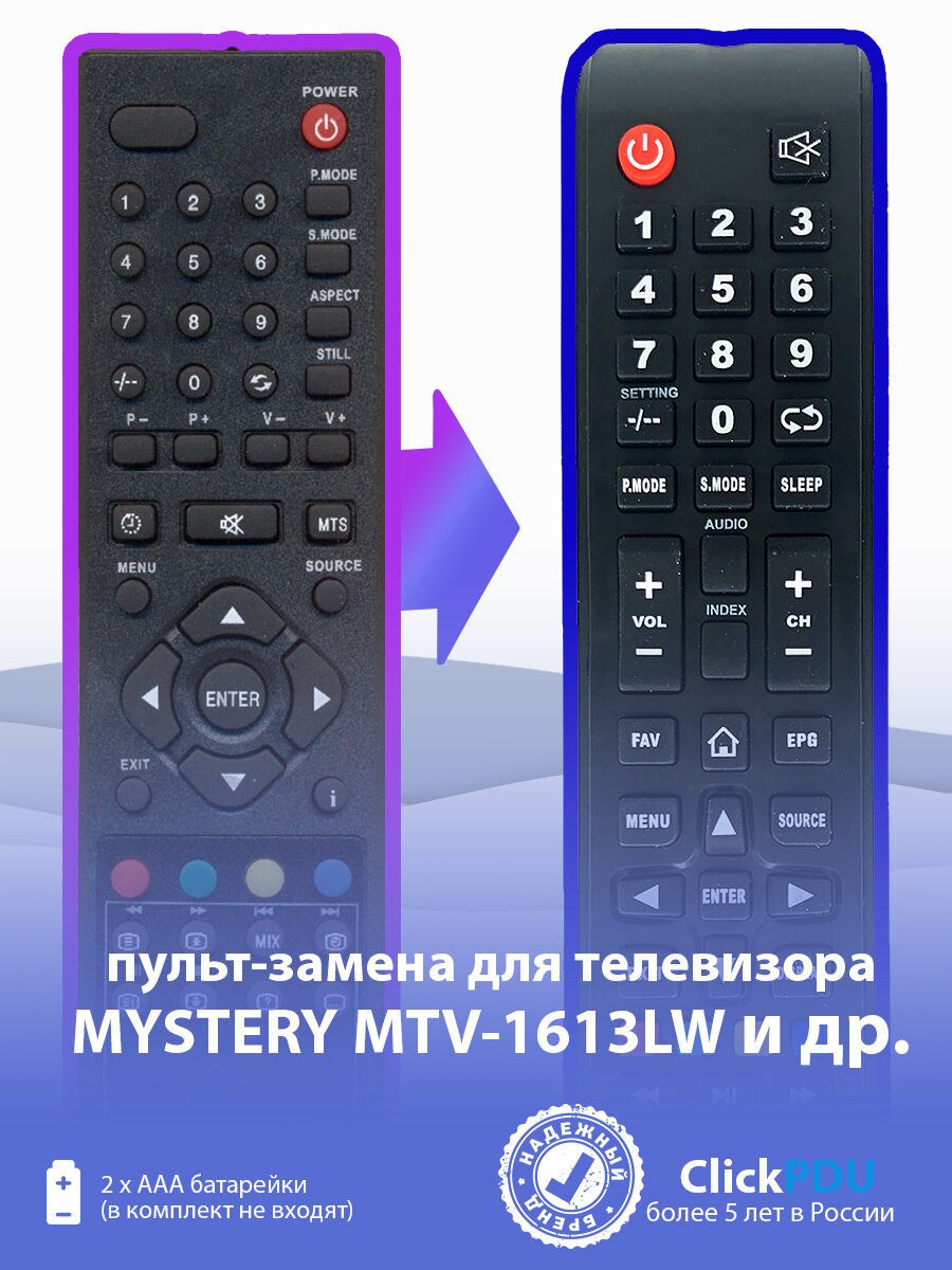 Пульт для телевизора MYSTERY MTV-1613LW и других