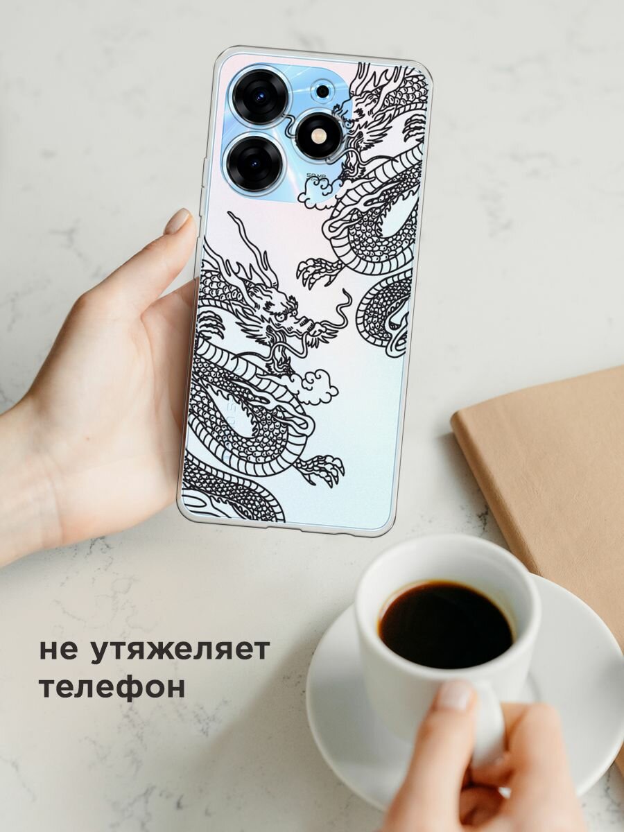 Чехол на Tecno Spark 10 Pro / Текно Спарк 10 Про с принтом "Два китайских дракона", прозрачный — фото 1