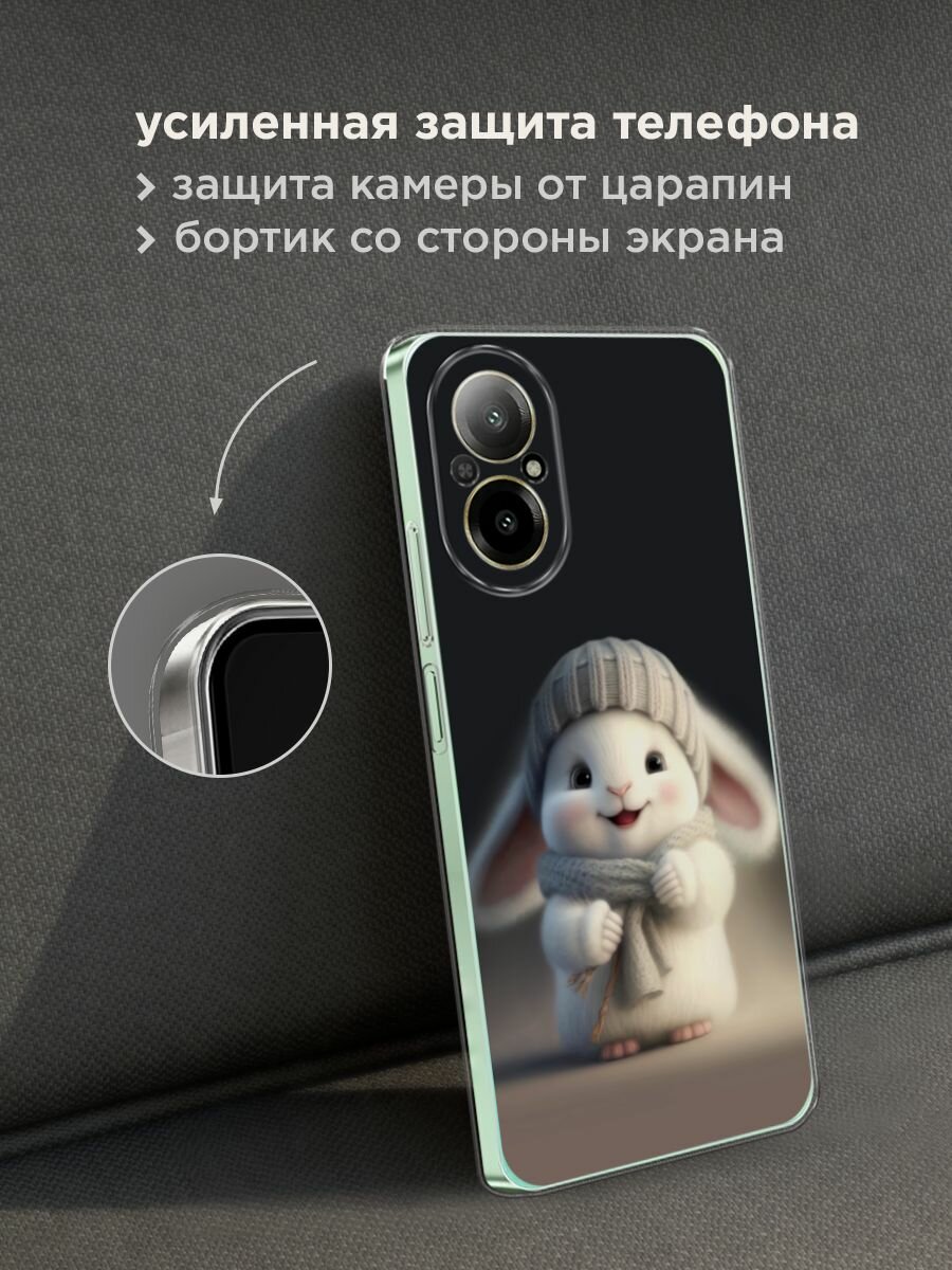 Чехол на Realme C67 4G / Реалми C67 4G с принтом "Белый крольчонок в шапке" — фото 1