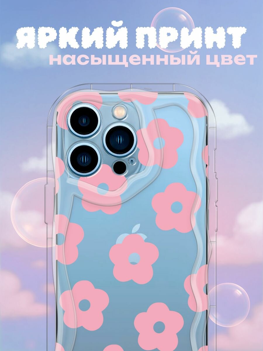 Чехол на Apple iPhone 13 Pro / Айфон 13 Pro с принтом "Цветы розовые паттерн" — фото 1