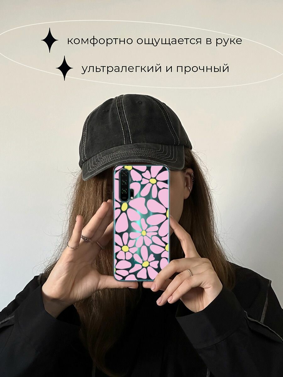 Чехол на Honor 20 Pro / Хонор 20 Про с принтом "Розовые лепестки 2", прозрачный — фото 1