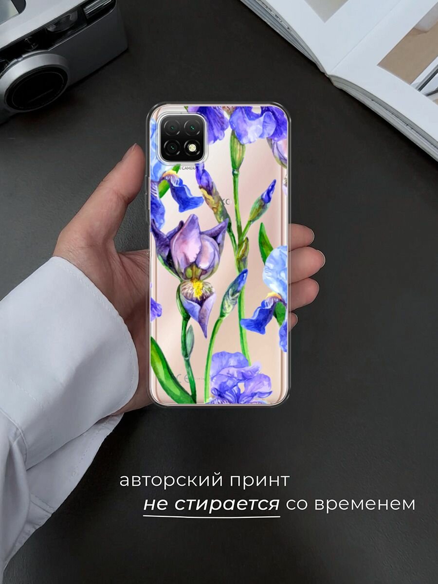 Чехол на Wiko T3 / Вико Т3 с принтом "Синие ирисы", прозрачный — фото 1