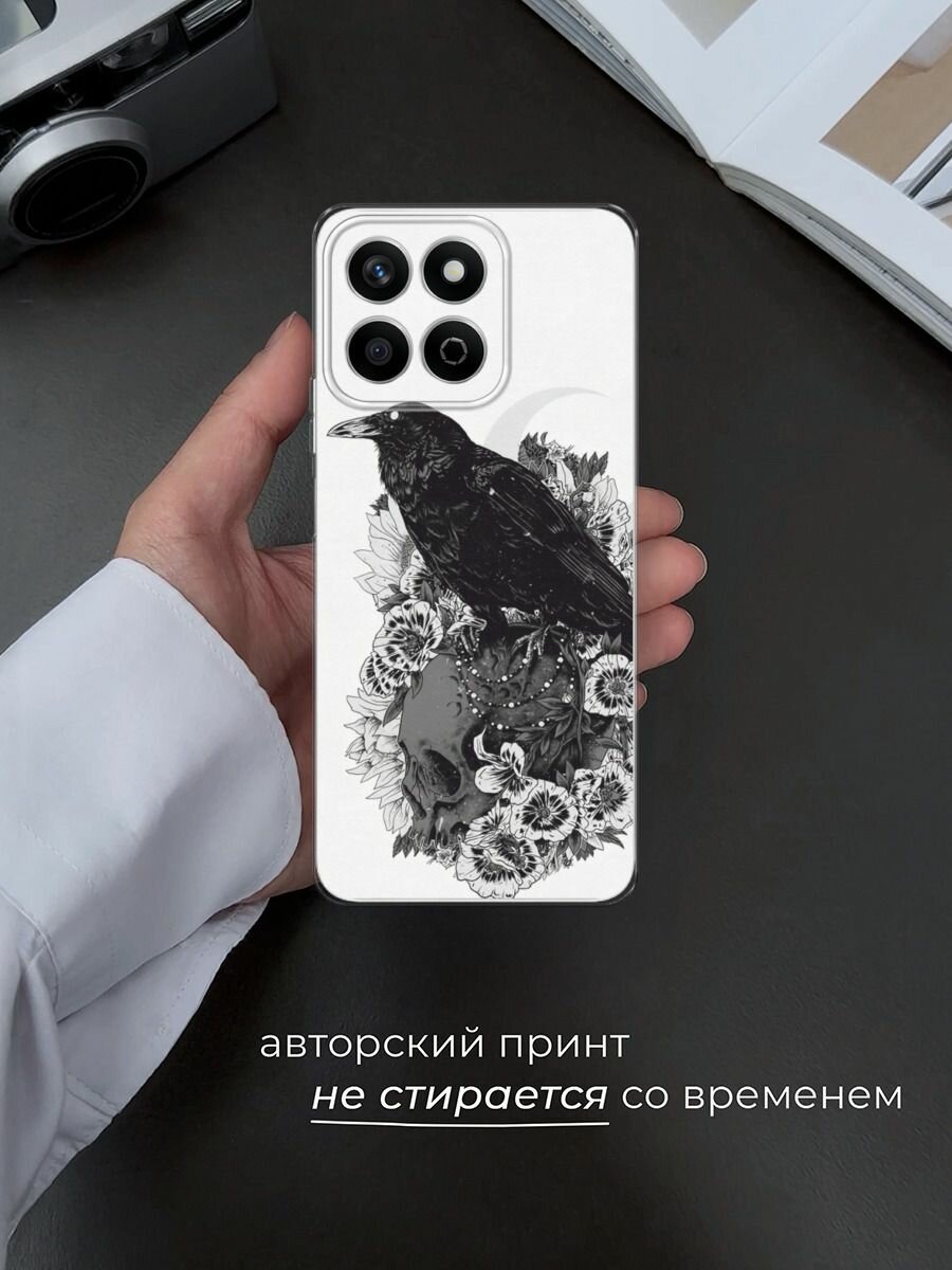 Силиконовый чехол на Honor X7c / Хонор X7c с принтом "Череп и ворона 1" — фото 1