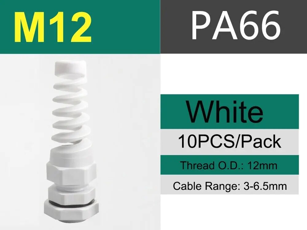 Водонепроницаемые кабельные вводы PG7-PG21 из нейлона M12 WH 10pcs