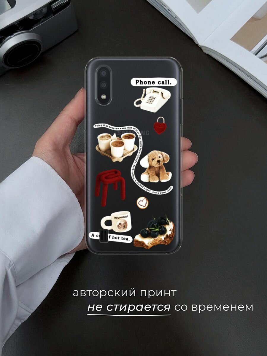 Чехол на Samsung Galaxy A01 / Самсунг Гэлакси А01 с принтом "Phone call", прозрачный — фото 1