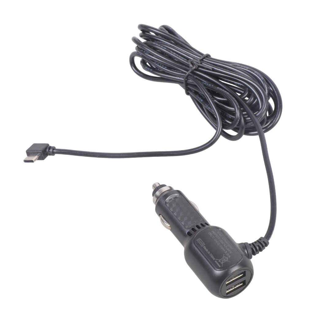 Адаптер Питания Видеорегистратора Двойное Автомобильное Зарядное Устройство USB 342 см Type C Провод Шнура Черный
